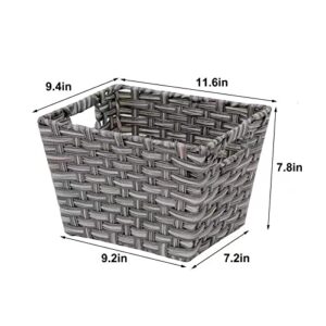 Wicker Baskets With Handles, Grey Rattan Waterproof Woven Basket For Storage , Wicker Storage Basket, Decorative Storage Basket, Easy To Clean (GREY)