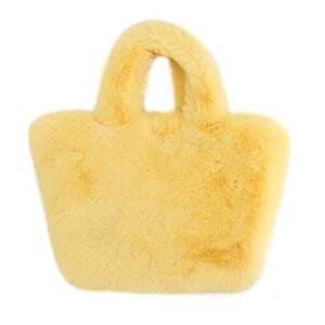 surell - Faux Rex Rabbit Smile Bag - Small Fuzzy Tote Bag - Cute Y2K Style - Luxurious Fluffy Fashion Purse - Yellow Pocketbook - Furry Stylish Handbag - (Yellow)