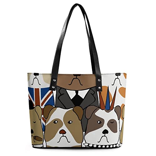 Womens Handbag English Bulldog Leather Tote Bag Top Handle Satchel Bags For Lady