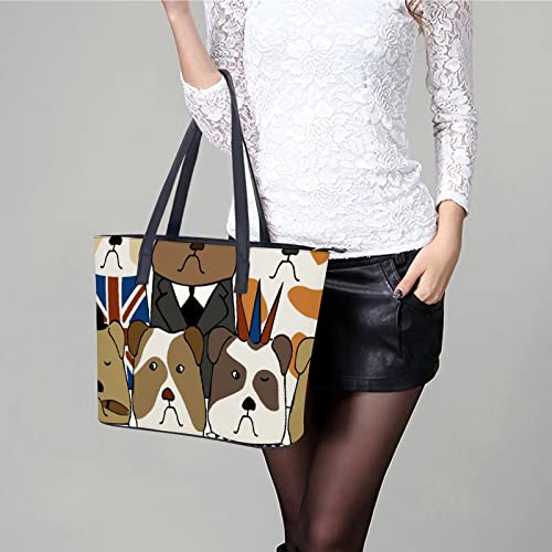 Womens Handbag English Bulldog Leather Tote Bag Top Handle Satchel Bags For Lady