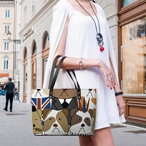 Womens Handbag English Bulldog Leather Tote Bag Top Handle Satchel Bags For Lady