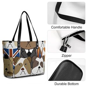 Womens Handbag English Bulldog Leather Tote Bag Top Handle Satchel Bags For Lady