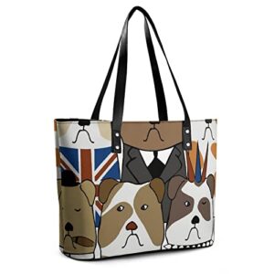 Womens Handbag English Bulldog Leather Tote Bag Top Handle Satchel Bags For Lady