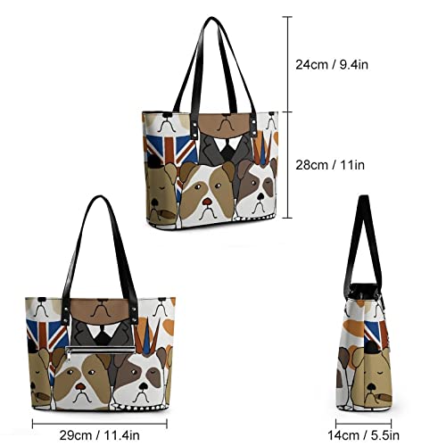 Womens Handbag English Bulldog Leather Tote Bag Top Handle Satchel Bags For Lady