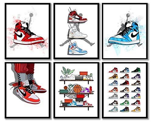 SanArt Sneakers Poster, Hypebeast,Unframed Set of 6 (8 x 10 Inch), Hypebeast Posters, Cool Posters, Posters For Boys Room, Michael Jordan Poster, Sneakers Wall Art Decor, Hypebeast Room Decor Sneakerhead Poster