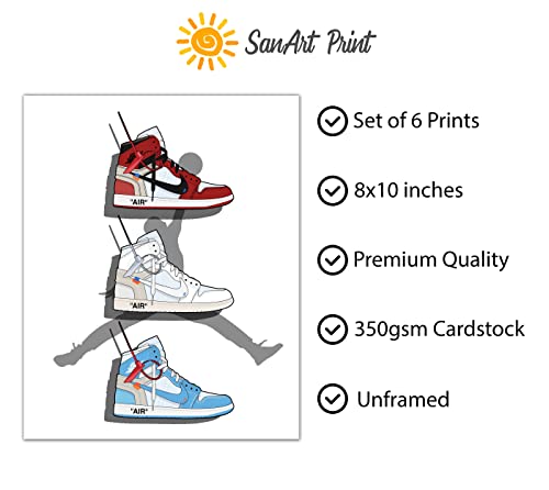 SanArt Sneakers Poster, Hypebeast,Unframed Set of 6 (8 x 10 Inch), Hypebeast Posters, Cool Posters, Posters For Boys Room, Michael Jordan Poster, Sneakers Wall Art Decor, Hypebeast Room Decor Sneakerhead Poster