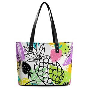 womens handbag pineapples strawberries fruit pattern leather tote bag top handle satchel bags for lady