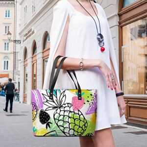 Womens Handbag Pineapples Strawberries Fruit Pattern Leather Tote Bag Top Handle Satchel Bags For Lady