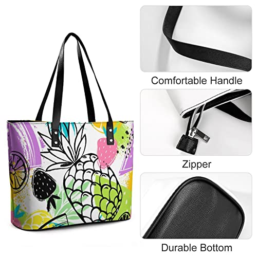 Womens Handbag Pineapples Strawberries Fruit Pattern Leather Tote Bag Top Handle Satchel Bags For Lady