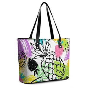 Womens Handbag Pineapples Strawberries Fruit Pattern Leather Tote Bag Top Handle Satchel Bags For Lady