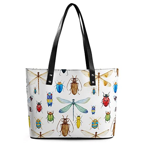 Womens Handbag Dragonfly Ladybird Pattern Leather Tote Bag Top Handle Satchel Bags For Lady