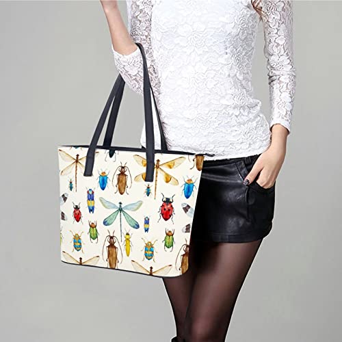 Womens Handbag Dragonfly Ladybird Pattern Leather Tote Bag Top Handle Satchel Bags For Lady