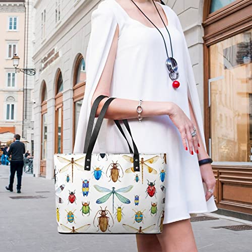 Womens Handbag Dragonfly Ladybird Pattern Leather Tote Bag Top Handle Satchel Bags For Lady