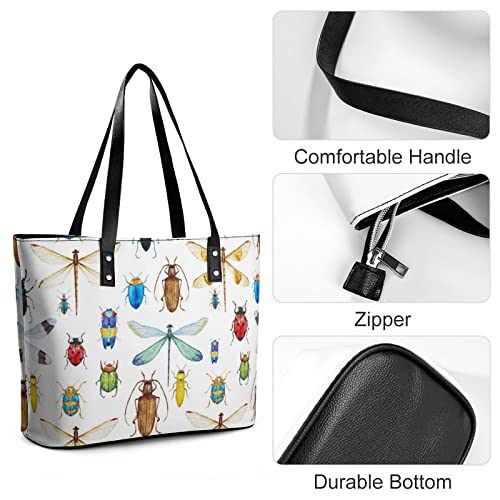 Womens Handbag Dragonfly Ladybird Pattern Leather Tote Bag Top Handle Satchel Bags For Lady