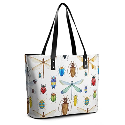 Womens Handbag Dragonfly Ladybird Pattern Leather Tote Bag Top Handle Satchel Bags For Lady