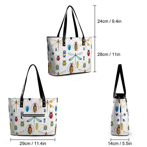 Womens Handbag Dragonfly Ladybird Pattern Leather Tote Bag Top Handle Satchel Bags For Lady