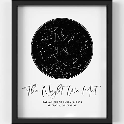 Personalized Star Map With Specific Dates & Place - Custom Constellation Map Print, Unframed - Special Occasion Star Chart Wall Art - Great Anniversary, Engagement, Wedding, Romantic Gift (White)