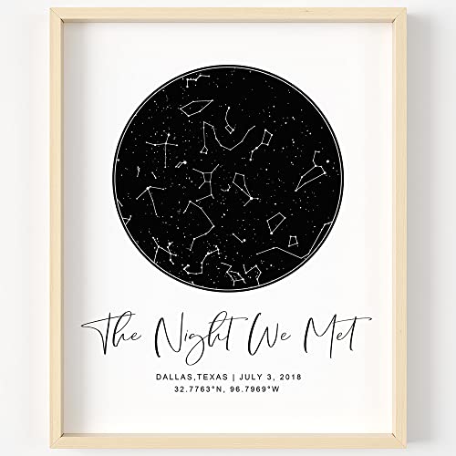 Personalized Star Map With Specific Dates & Place - Custom Constellation Map Print, Unframed - Special Occasion Star Chart Wall Art - Great Anniversary, Engagement, Wedding, Romantic Gift (White)