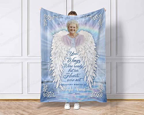 Personalized Memory Blanket, Custom Photo Memorial, Memorial Blanket for Loss of Mother, Personalized Photo Angel Wings Blanket, Sympathy Gift for Loss of Loved One, Your Wings were Ready