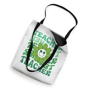 Retro Groovy Wavy Teacher Smiling Face Daisy St Patricks Day Tote Bag