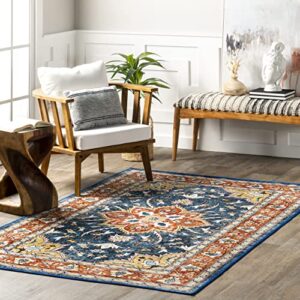 nuloom zuri bold floral machine washable area rug, 5′ x 8′, blue