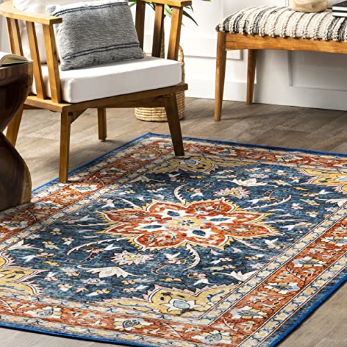 nuLOOM Zuri Bold Floral Machine Washable Area Rug, 5' x 8', Blue