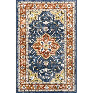 nuLOOM Zuri Bold Floral Machine Washable Area Rug, 5' x 8', Blue