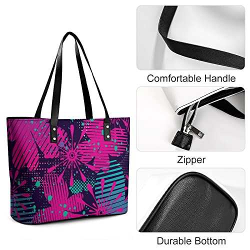 Womens Handbag Floral Butterfly Pattern Leather Tote Bag Top Handle Satchel Bags For Lady