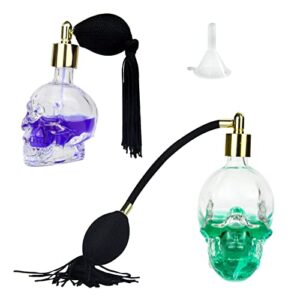 muguroom skull perfume mist spray bottles gothic crystal glass vintage perfume atomizer,gold tassels refillable sprayer cocktail atomizer spray (2pc,100ml+50ml)