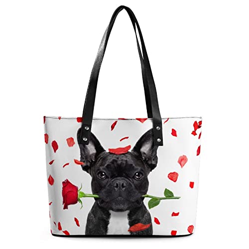 Womens Handbag French Bulldog Dog Leather Tote Bag Top Handle Satchel Bags For Lady