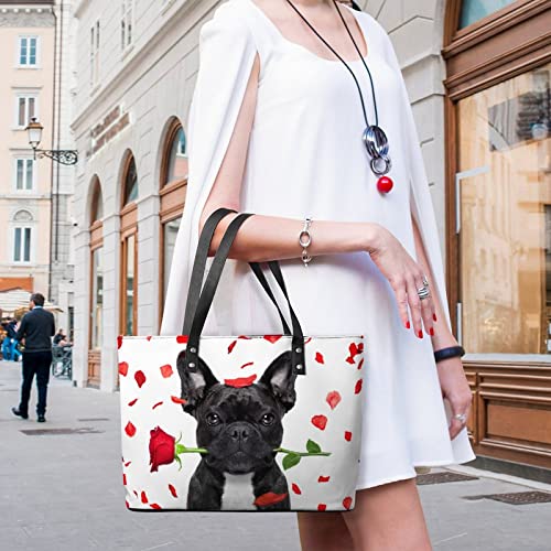 Womens Handbag French Bulldog Dog Leather Tote Bag Top Handle Satchel Bags For Lady