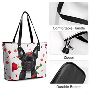 Womens Handbag French Bulldog Dog Leather Tote Bag Top Handle Satchel Bags For Lady