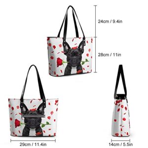 Womens Handbag French Bulldog Dog Leather Tote Bag Top Handle Satchel Bags For Lady