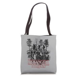 stranger things upside down hawkins ride logo tote bag