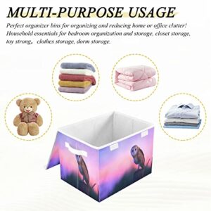 Kigai Storage Basket Cute Owl Storage Boxes with Lids and Handle, Large Storage Cube Bin Collapsible for Shelves Closet Bedroom Living Room, 16.5x12.6x11.8 In