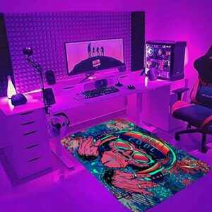 Kids Gaming Decor Rugs for Boys Room Uv Reactive Blacklight Area Rug Funny Cool Gorilla Monkey Bedroom Rug Glows Playroom Rugs Large Carpet Game Decor Rug for Living Room Bedroom 60x40 Inch