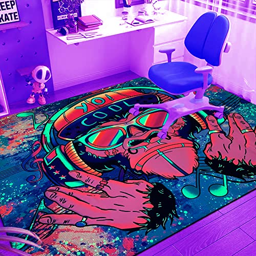 Kids Gaming Decor Rugs for Boys Room Uv Reactive Blacklight Area Rug Funny Cool Gorilla Monkey Bedroom Rug Glows Playroom Rugs Large Carpet Game Decor Rug for Living Room Bedroom 60x40 Inch