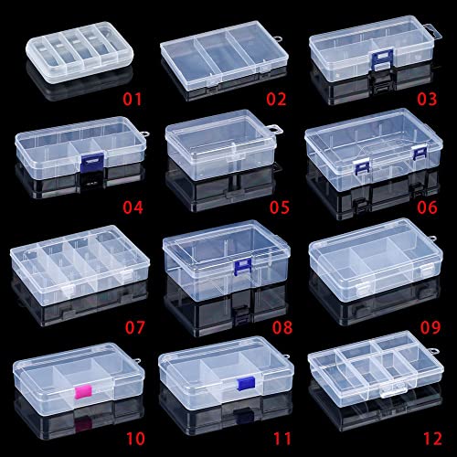 maxgoods Storage Box Square Clear Craft Bead Holder 12 Styles Plastic Home Organization Pill Storage Supply(5)