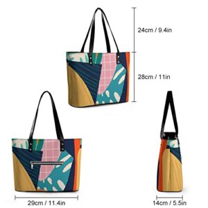 Womens Handbag Floral Palm Leaf Leather Tote Bag Top Handle Satchel Bags For Lady