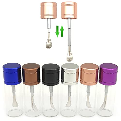 6 Pack Glass Pill Bottle Jar with Retractable Spoon Small Storage Bottle for Outdoor Camping Travel Portable Glass Vial