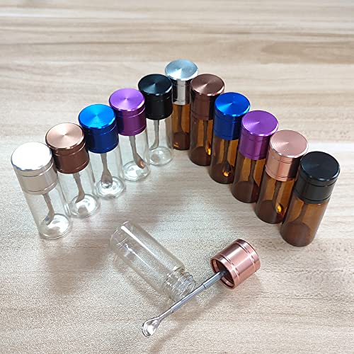 6 Pack Glass Pill Bottle Jar with Retractable Spoon Small Storage Bottle for Outdoor Camping Travel Portable Glass Vial