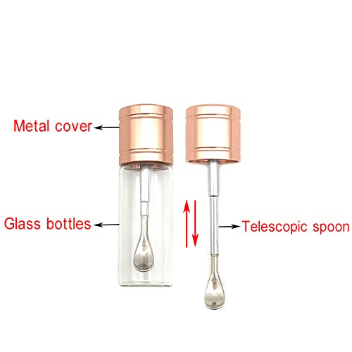 6 Pack Glass Pill Bottle Jar with Retractable Spoon Small Storage Bottle for Outdoor Camping Travel Portable Glass Vial