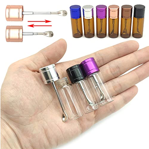 6 Pack Glass Pill Bottle Jar with Retractable Spoon Small Storage Bottle for Outdoor Camping Travel Portable Glass Vial