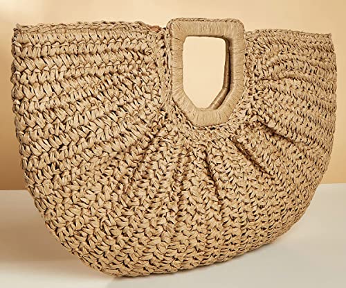 Straw Beach Bag for Womens Summer Handwoven Straw Travel Beach Tote Bags Stylish Straw Totes Handbags 2023