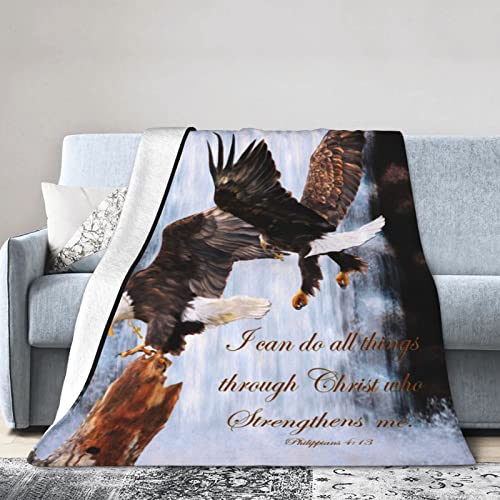 Eagles with Bible Verse Blanket Ultra Soft Flannel Throw Blanket Warm Cozy Blanket Gifts for Kids Adults All Season 80"X60"