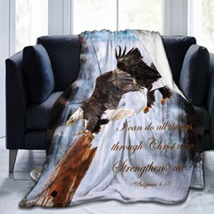 Eagles with Bible Verse Blanket Ultra Soft Flannel Throw Blanket Warm Cozy Blanket Gifts for Kids Adults All Season 80"X60"