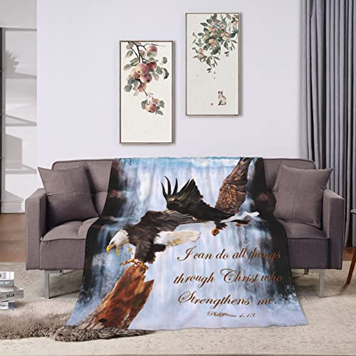 Eagles with Bible Verse Blanket Ultra Soft Flannel Throw Blanket Warm Cozy Blanket Gifts for Kids Adults All Season 80"X60"