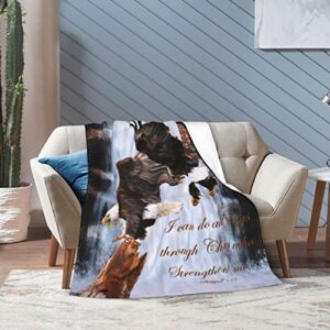 Eagles with Bible Verse Blanket Ultra Soft Flannel Throw Blanket Warm Cozy Blanket Gifts for Kids Adults All Season 80"X60"