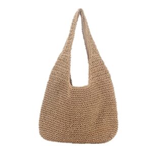 Straw Bag for Women Summer Handmade Beach Bag Soft Woven Tote Bag Large Weaving Shoulder Bag Purse Straw Handbag for Vacation (AK-4)