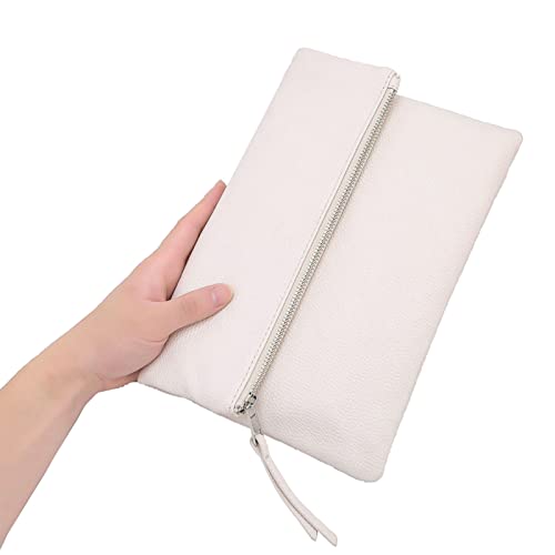 Earnda Clutch Purse for Women Foldover Elegant Evening bag Zipper Faux Leather Envelope Clutch for Party Prom Wedding Beige